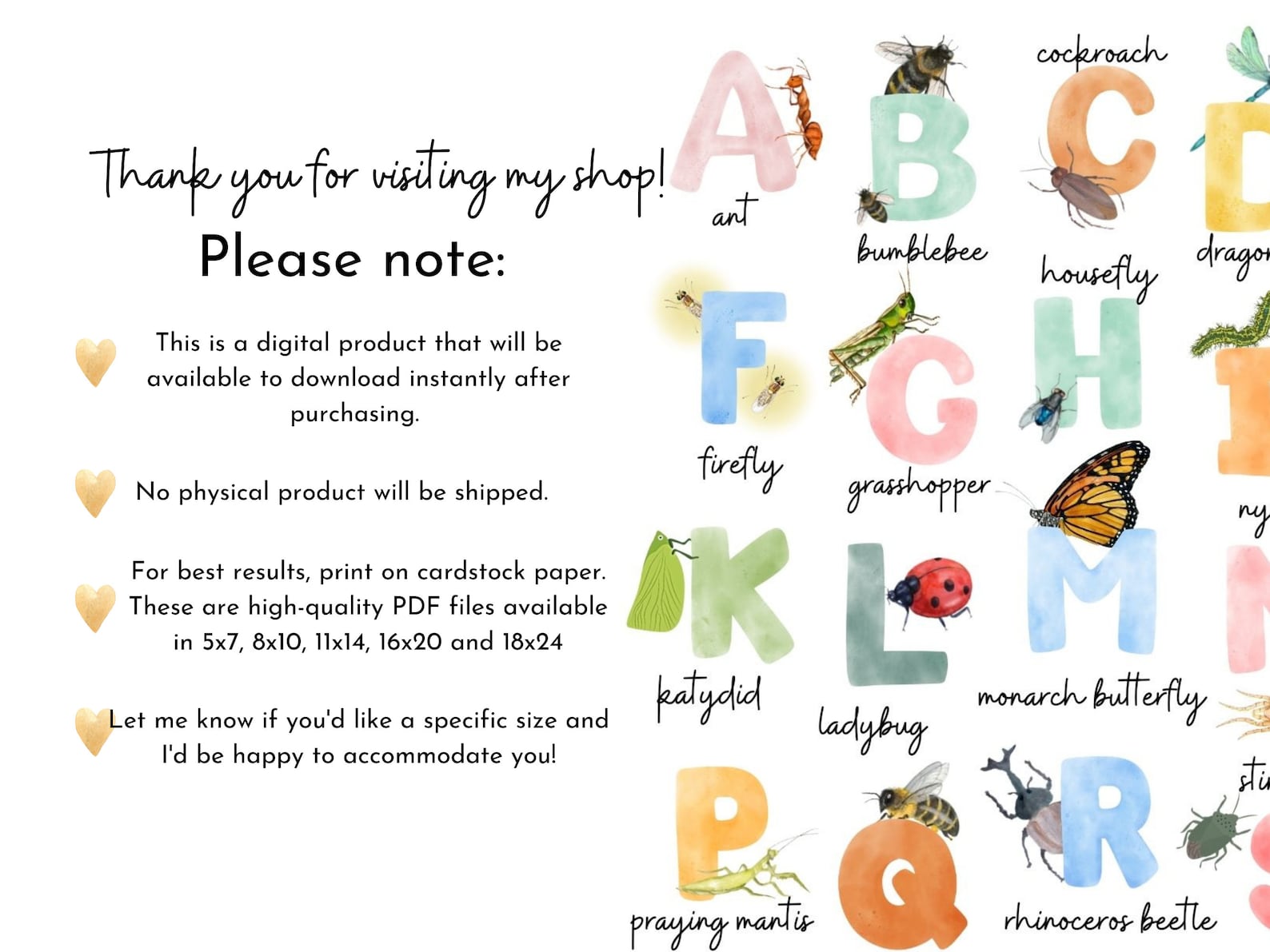 Alphabet Poster Printable, Kids Wall Art, Bug Alphabet Digital Print ...