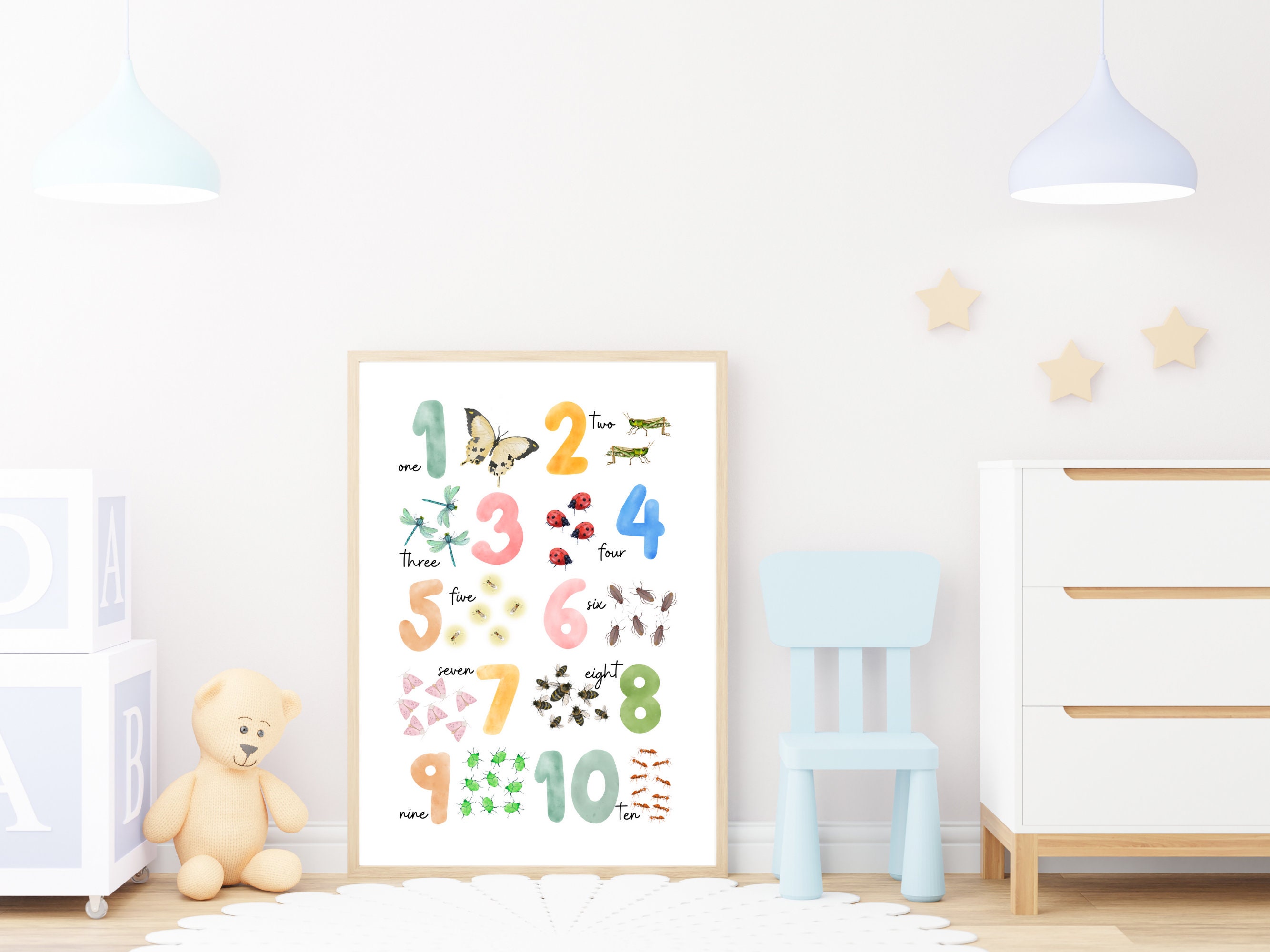 Bug Number Print, Printable Wall Art, Educational Art, Number Poster ...