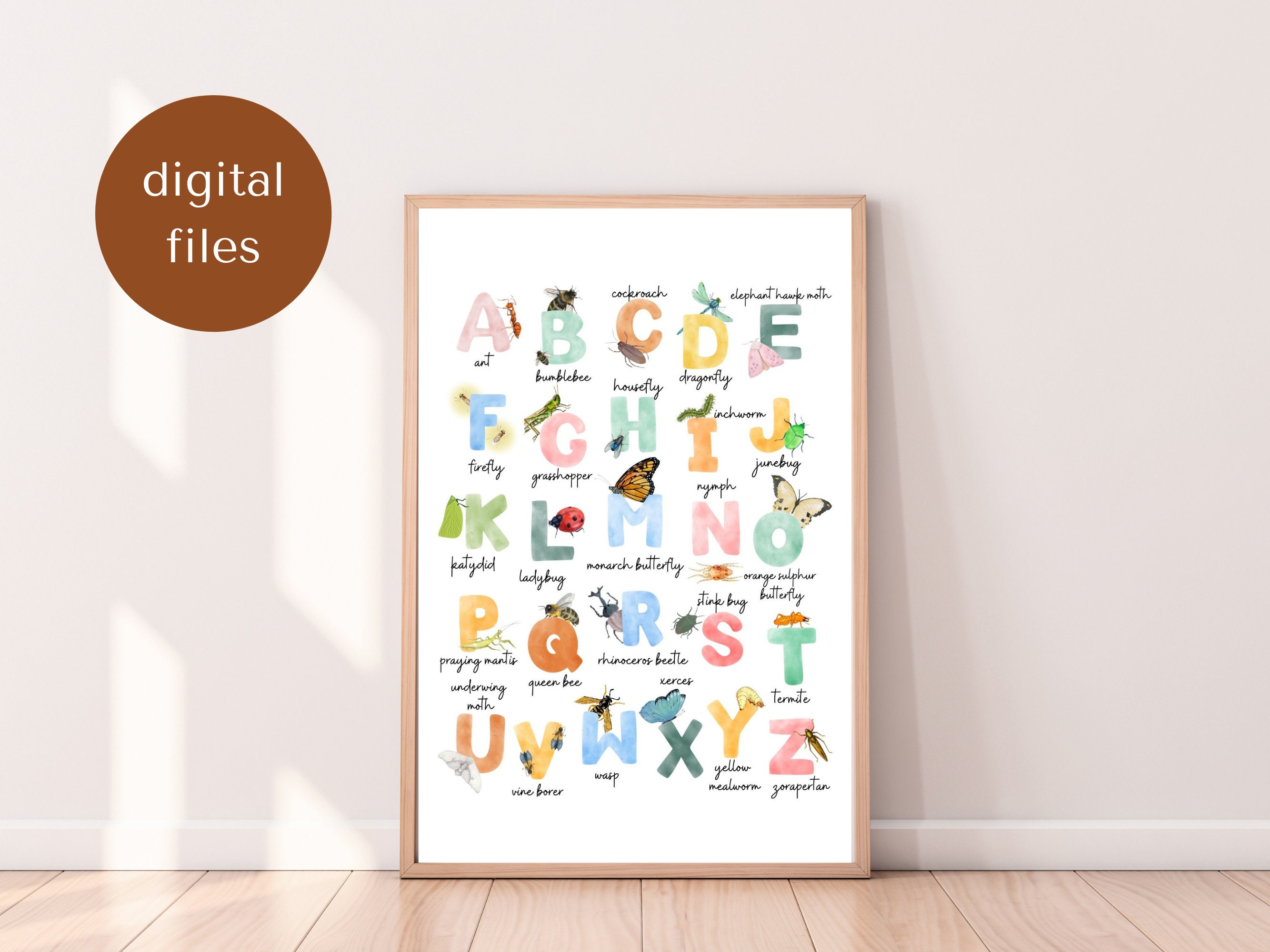 Alphabet Poster Printable, Kids Wall Art, Bug Alphabet Digital Print ...