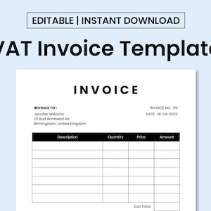Simple VAT Invoice Template - Etsy