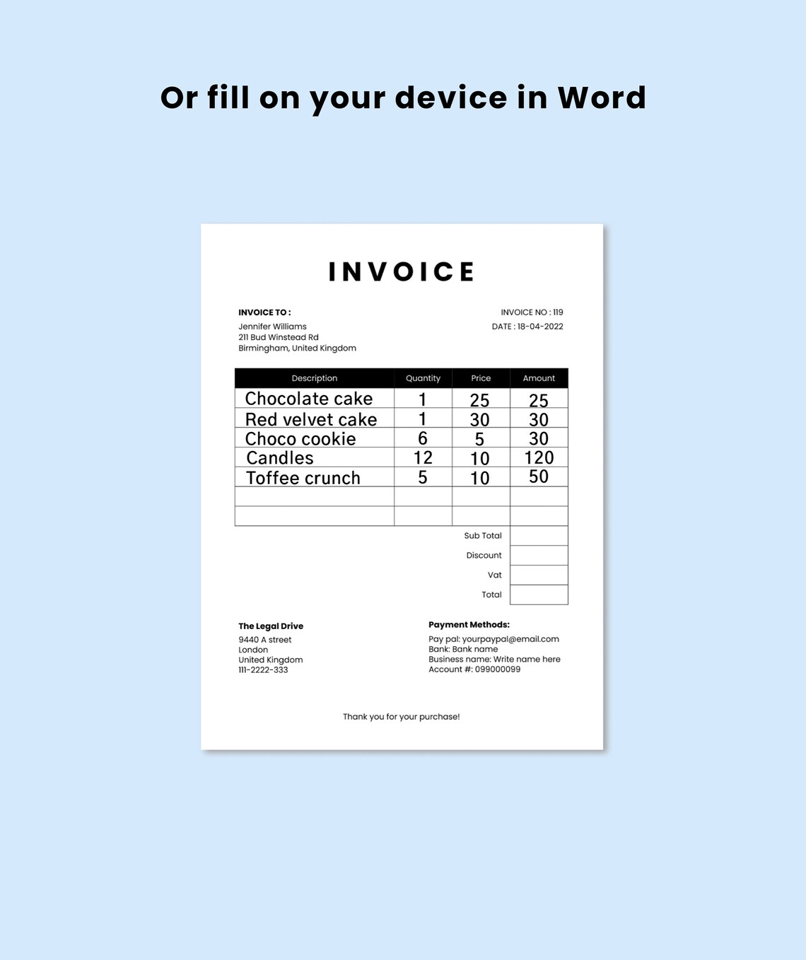Simple VAT Invoice Template - Etsy