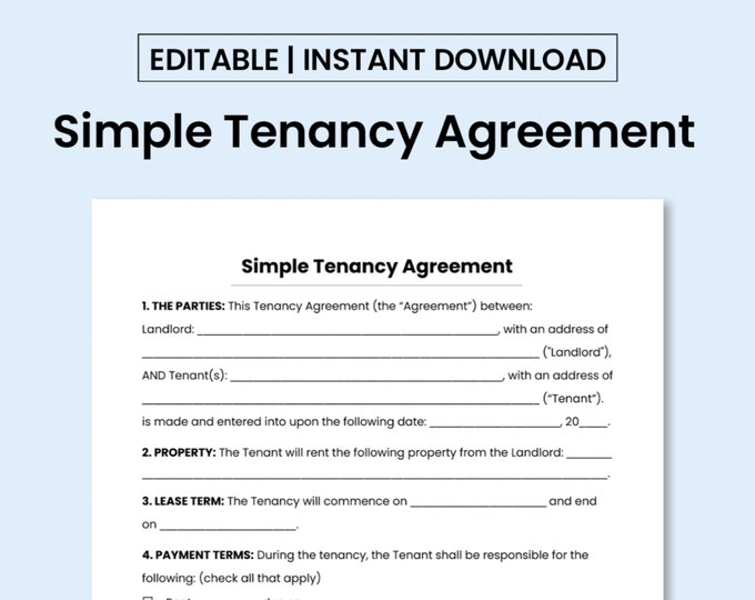 Simple Tenancy Agreement Template. PDF / MS Word Document. Printable ...