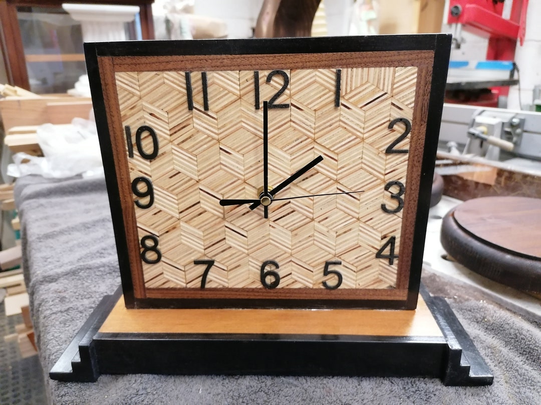 Art Deco Style Quartz Clock Solid Gaboon Ebony & Cherry Handmade - Etsy