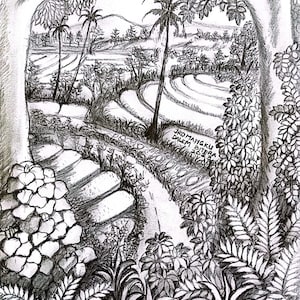 Balinese Landscape Pencil Sketch on A4 Paper - Etsy