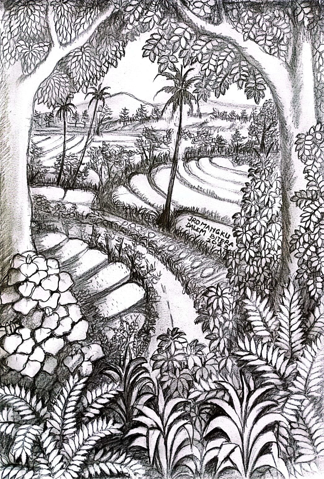 Balinese Landscape Pencil Sketch on A4 Paper - Etsy