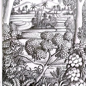 Balinese Landscape Pencil Sketch on A4 Paper - Etsy