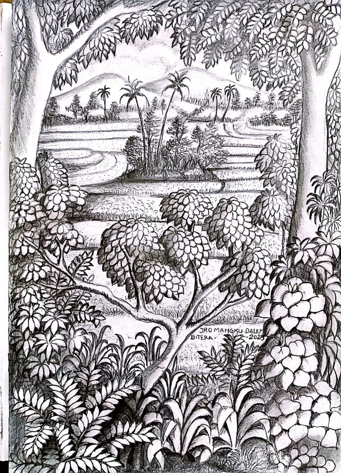 Balinese Landscape Pencil Sketch on A4 Paper - Etsy