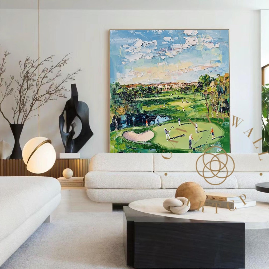 Golf Abstract Painting 3D Textured Wall Art Green Golf Texture Painting ...