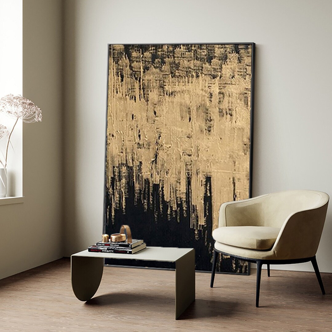 Gold Wall Art Painting Golden Wall Art Abstract Painting Black Canvas ...