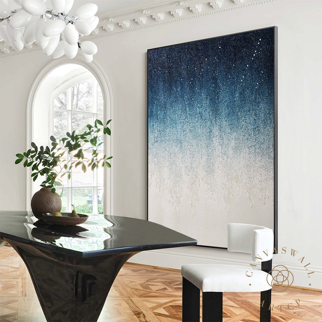 Large Blue Abstract Painting Blue Texture Painting Blue Wall Art Deep ...