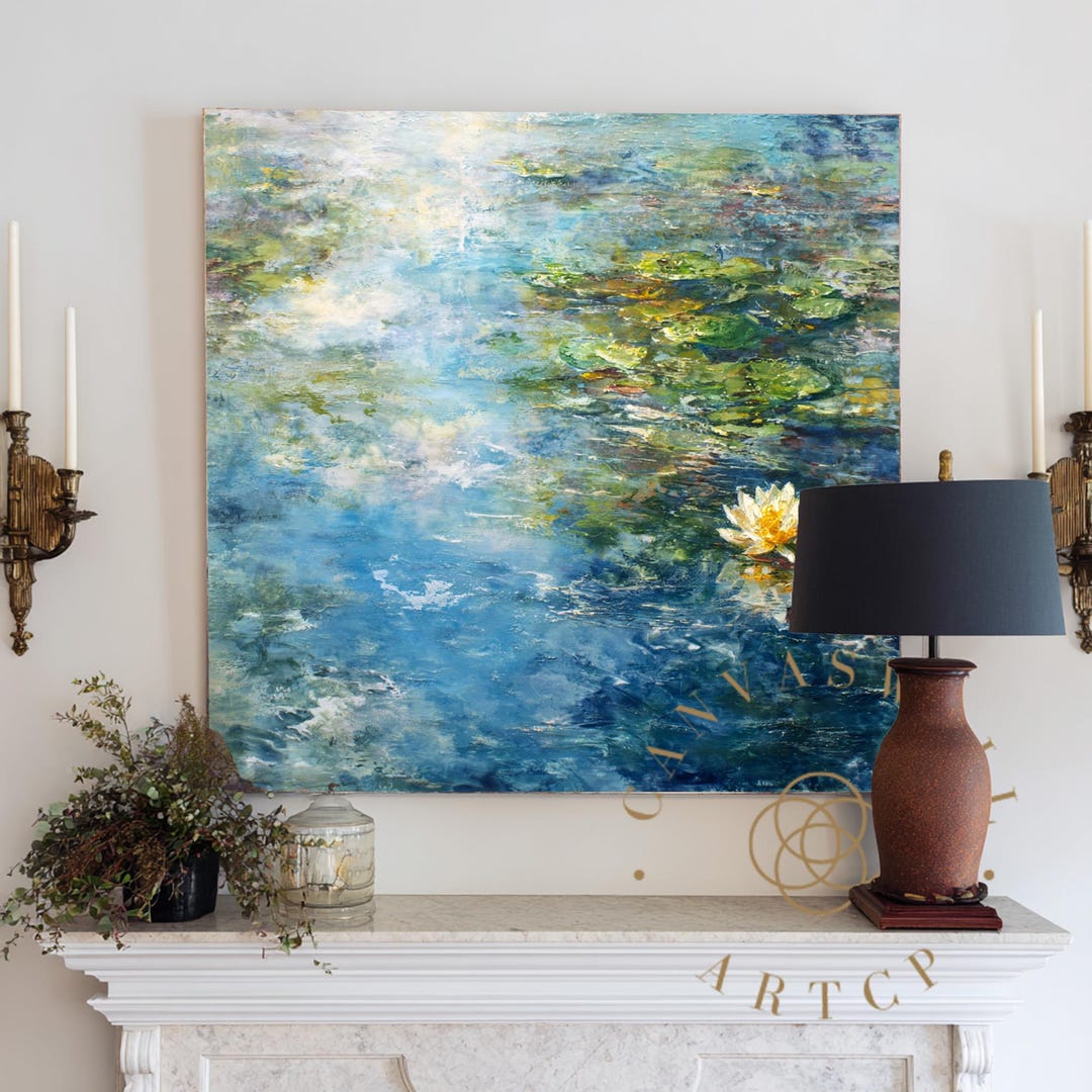 Large Water Lily Pond Abstract Painting:abstract Floral Landscape Art ...