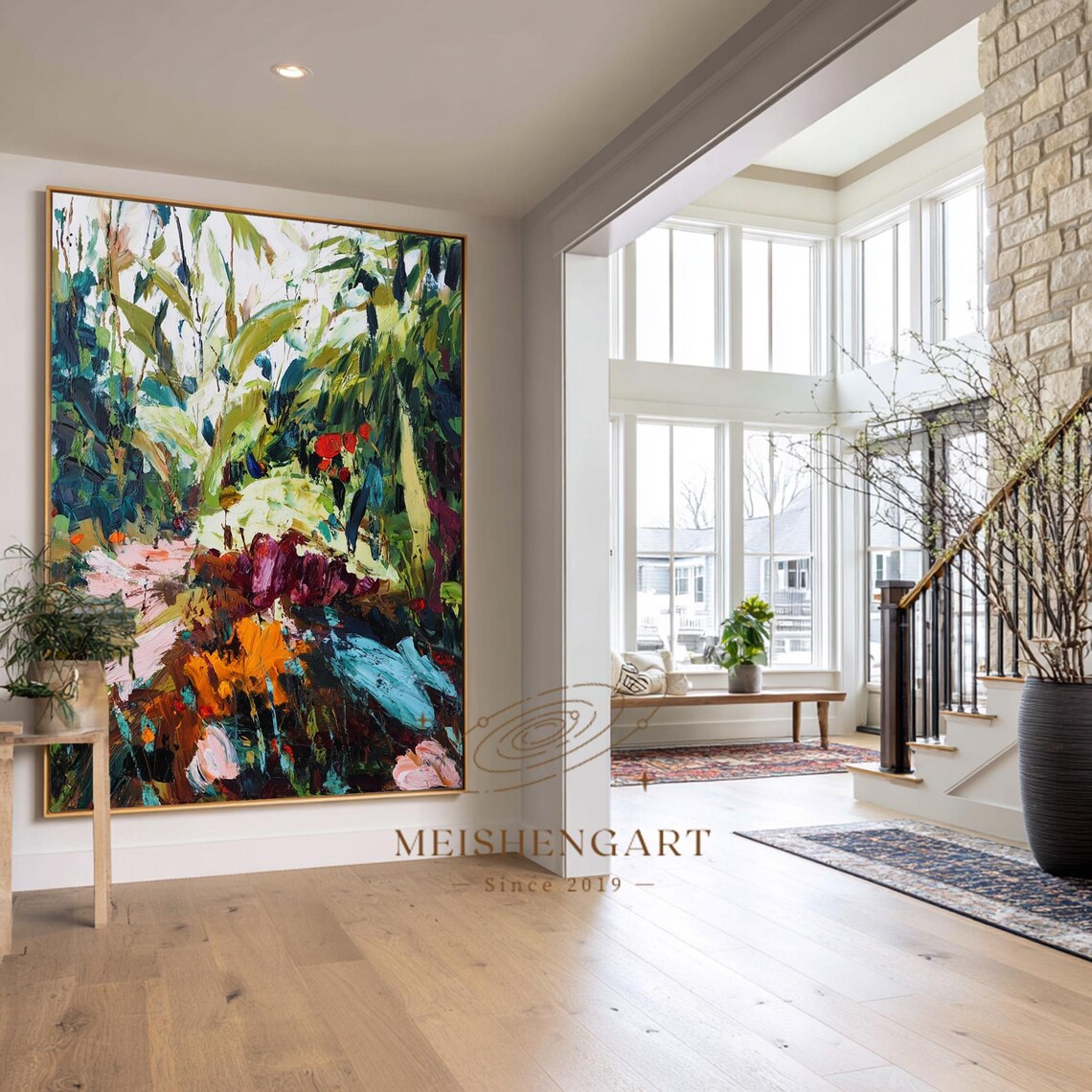 Lush Forest Abstract Painting, Green Leaf Acrylic Art, Modern Nature ...