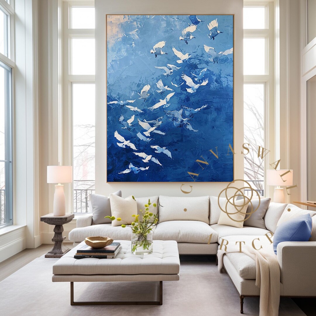 Bird Canvas Wall Art Blue Bird Abstract Flying Flock of Birds Wall Art ...