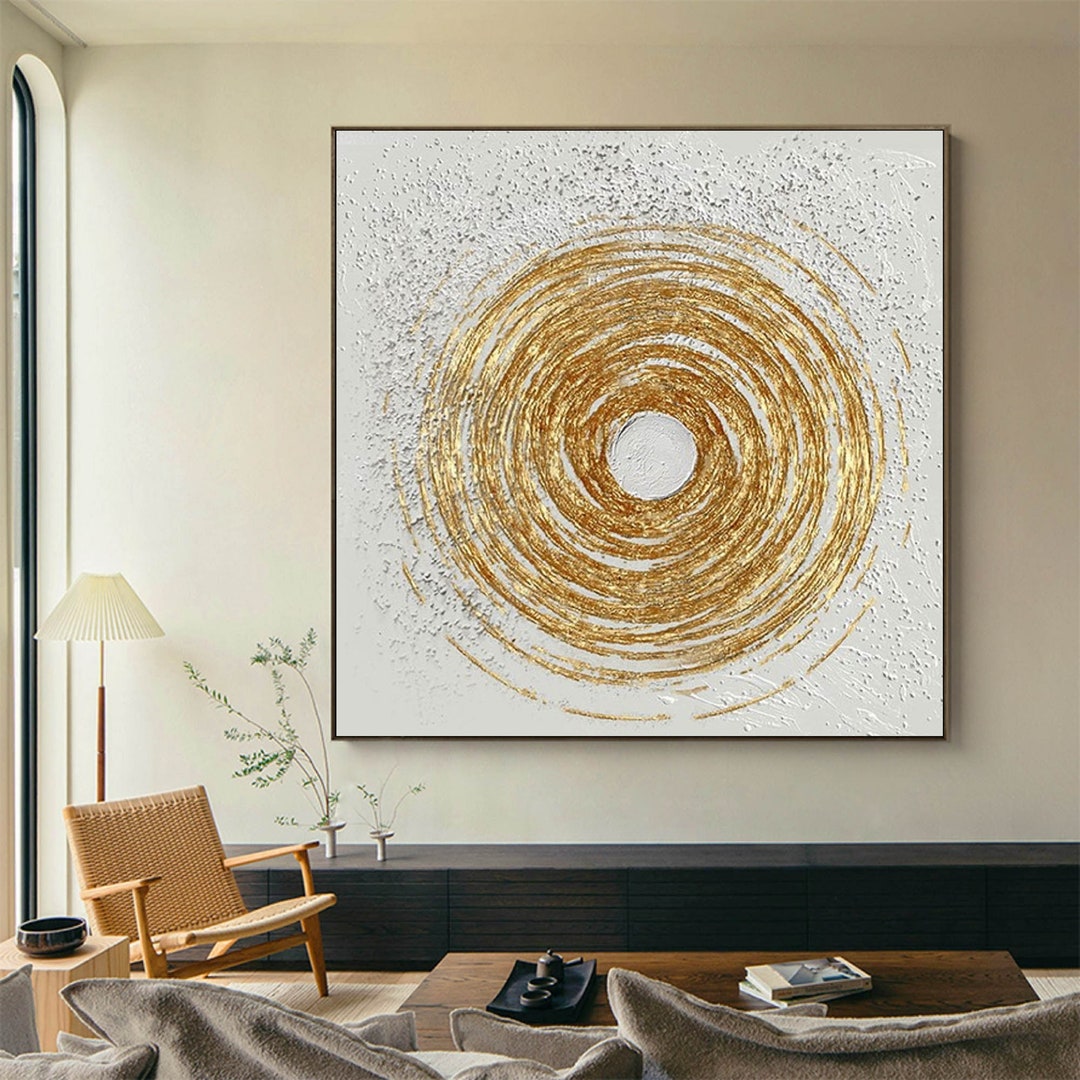 Large Golden Painting on Canvas Gold Circle Painting Original Abstract ...