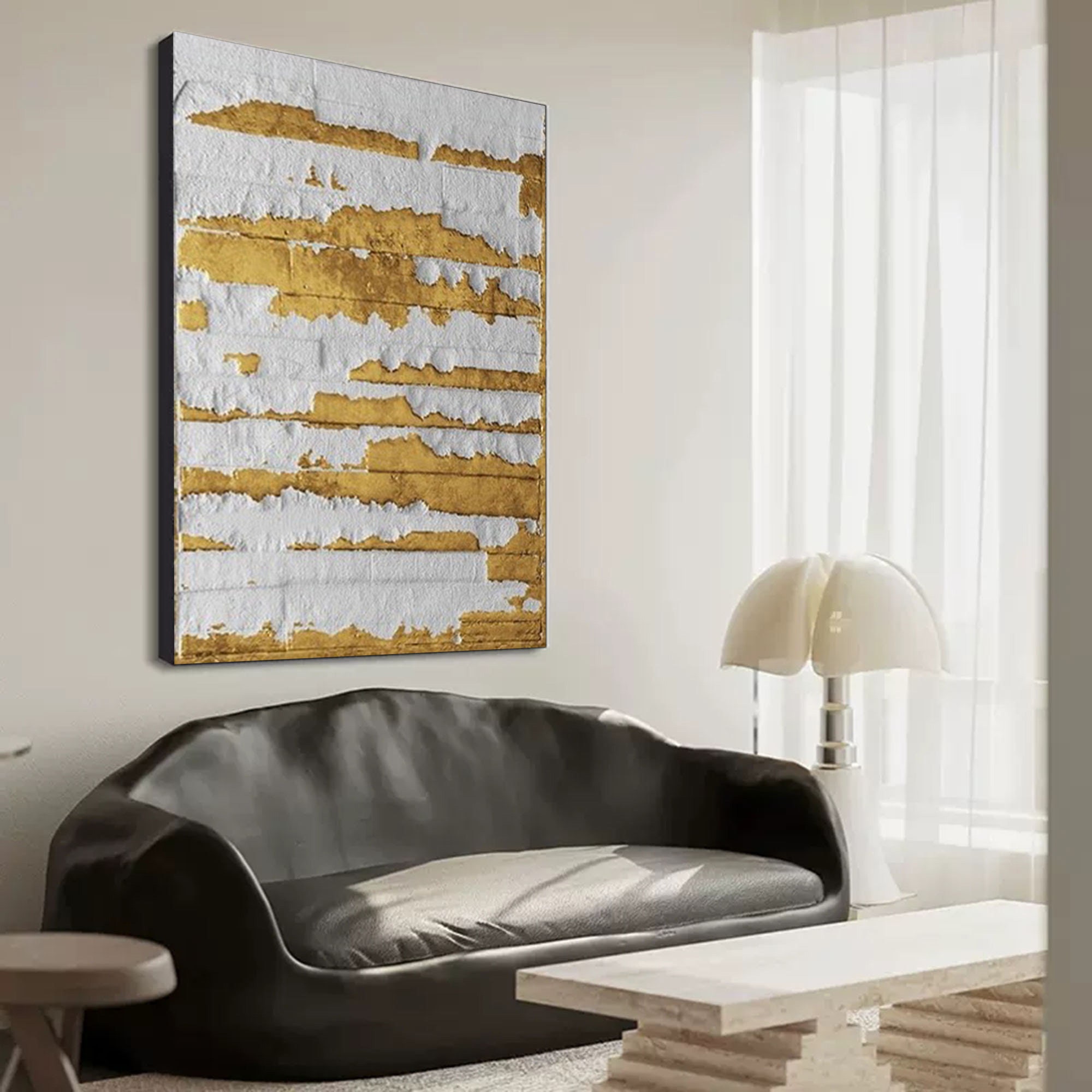 Minimalist White and Gold Abstract Painting White Gold Abstract Wall ...