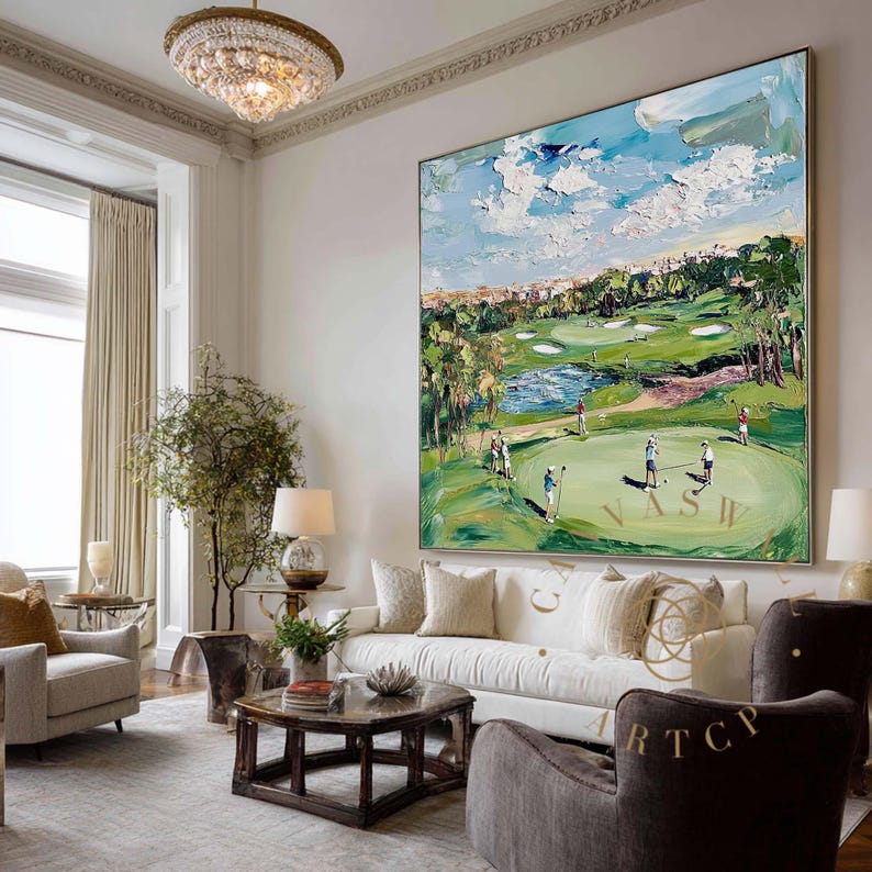 3D Textured Golf Painting: Green Palette Knife Sport Art Plaster Art - Etsy