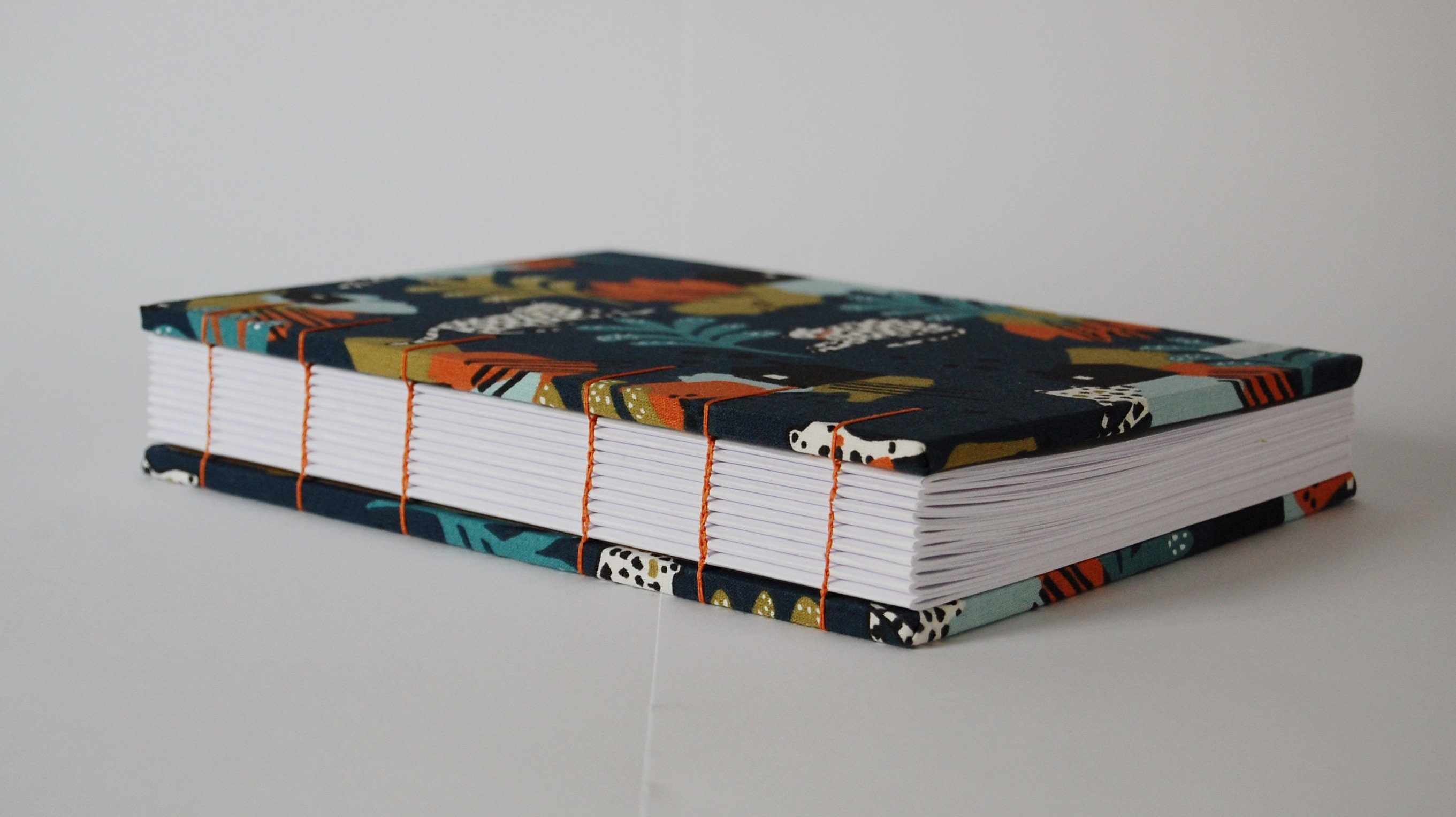 Coptic Stitch Binding Jungle Themed Patterned Fabric Covered Notebook ...