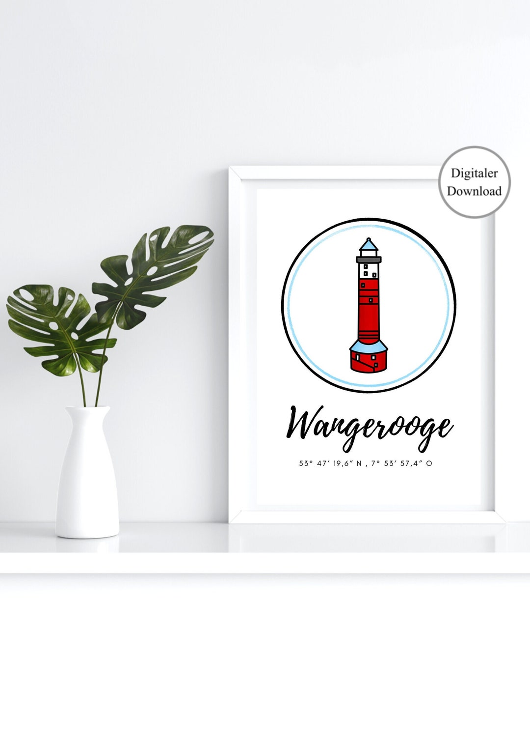 Wangerooge Lighthouse Poster, Wangerooge Souvenir, Digital Lighthouse ...