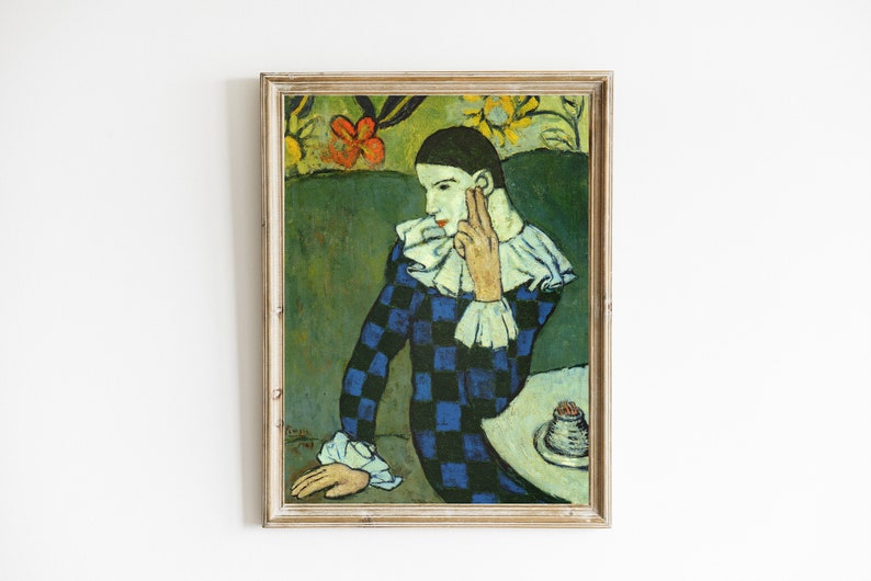 Seated Harlequin by Pablo Picasso | Vintage Picasso Blue Period Oil ...