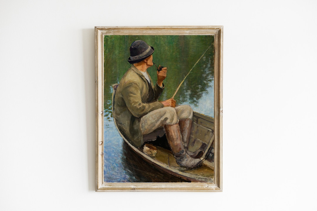 Vintage Fisherman Oil Painting | Antique Nautical Art Print | Man Cave ...