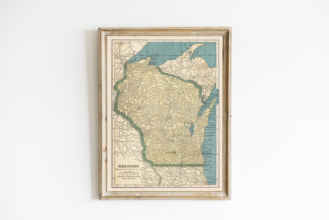 Vintage Wisconsin State Map Antique Wisconsin Map Print - Etsy