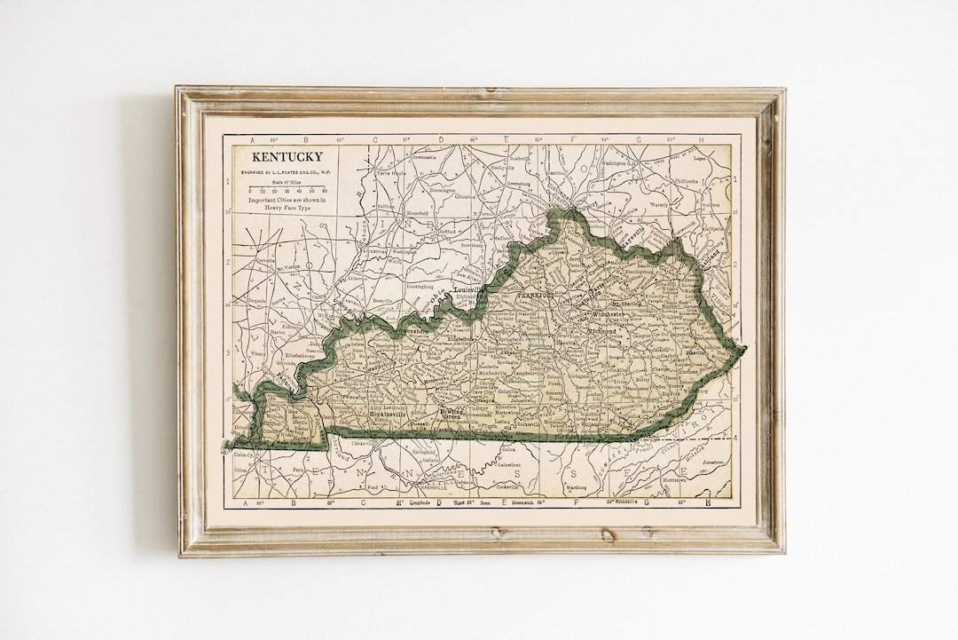 Vintage Kentucky State Map | Antique Kentucky Map Print | Map Wall Art ...