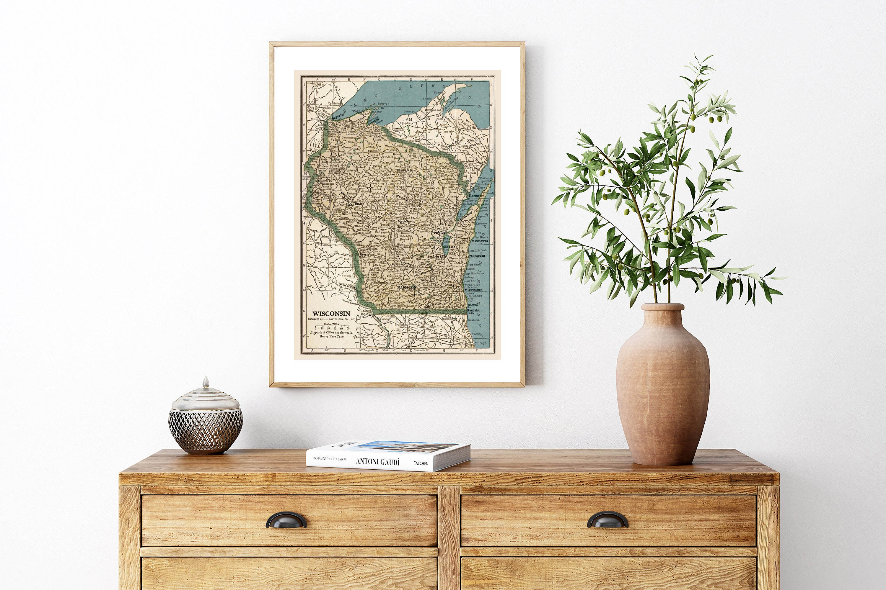 Vintage Wisconsin State Map | Antique Wisconsin Map Print | Wisconsin ...
