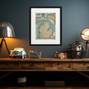 Vintage Michigan State Map | Antique Michigan Map | Michigan Map Decor ...