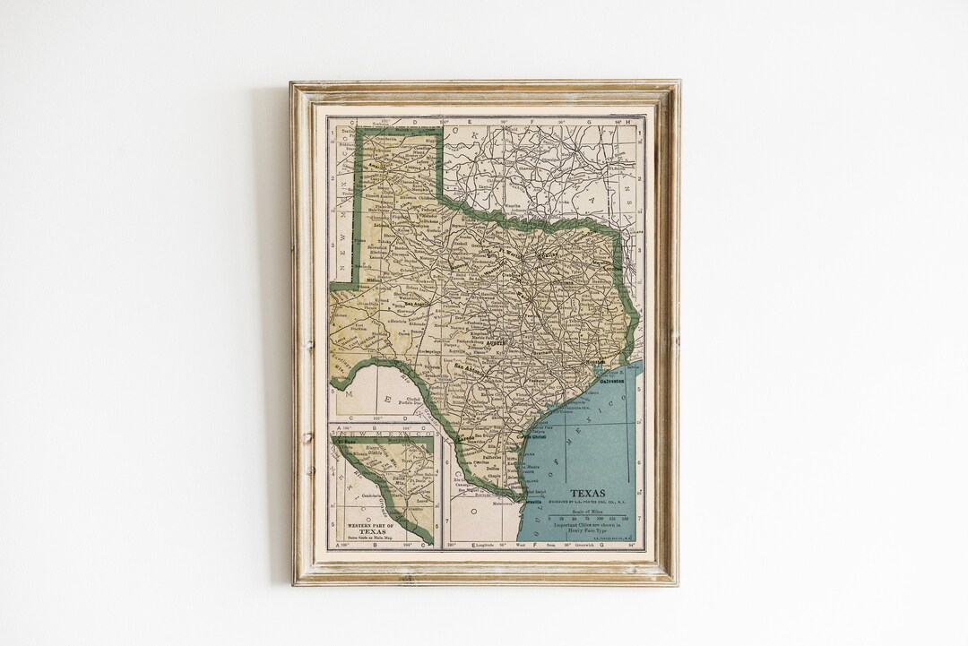 Vintage Texas State Map | Rustic Texas Wall Map | Texas Map Decor ...