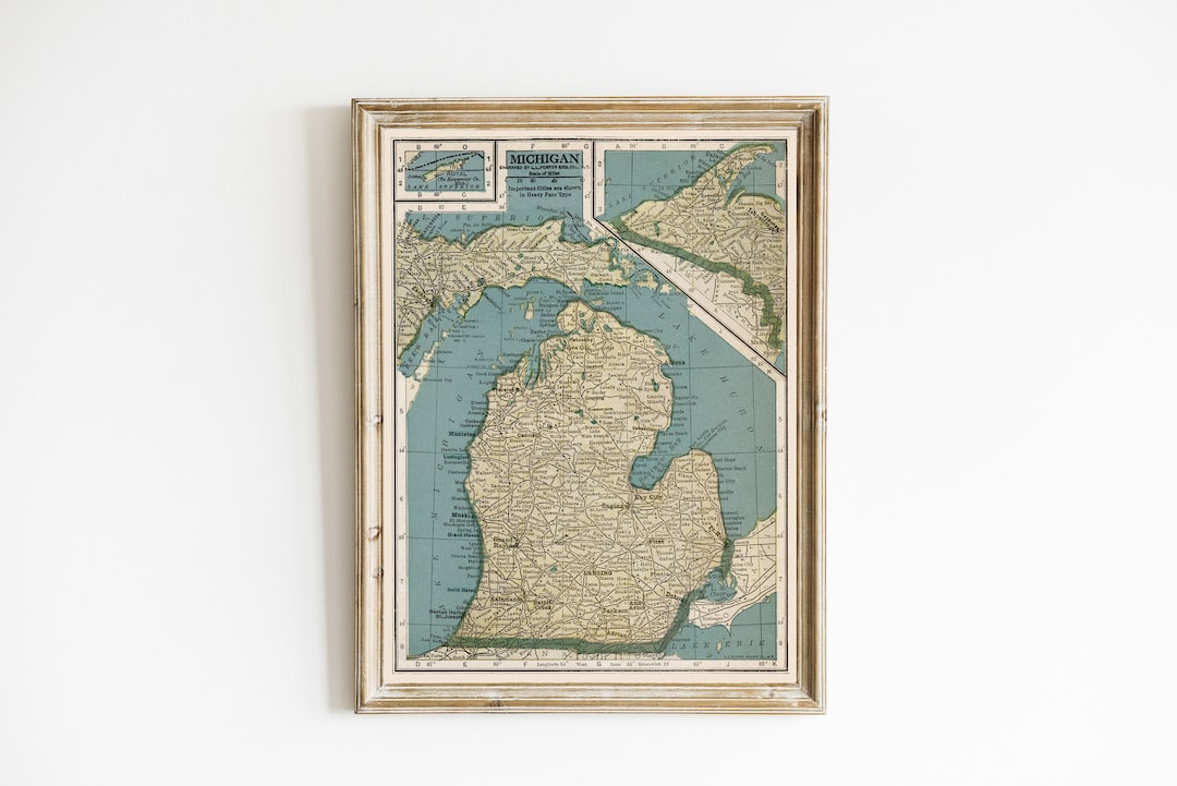 Vintage Michigan State Map | Antique Michigan Map | Michigan Map Decor ...