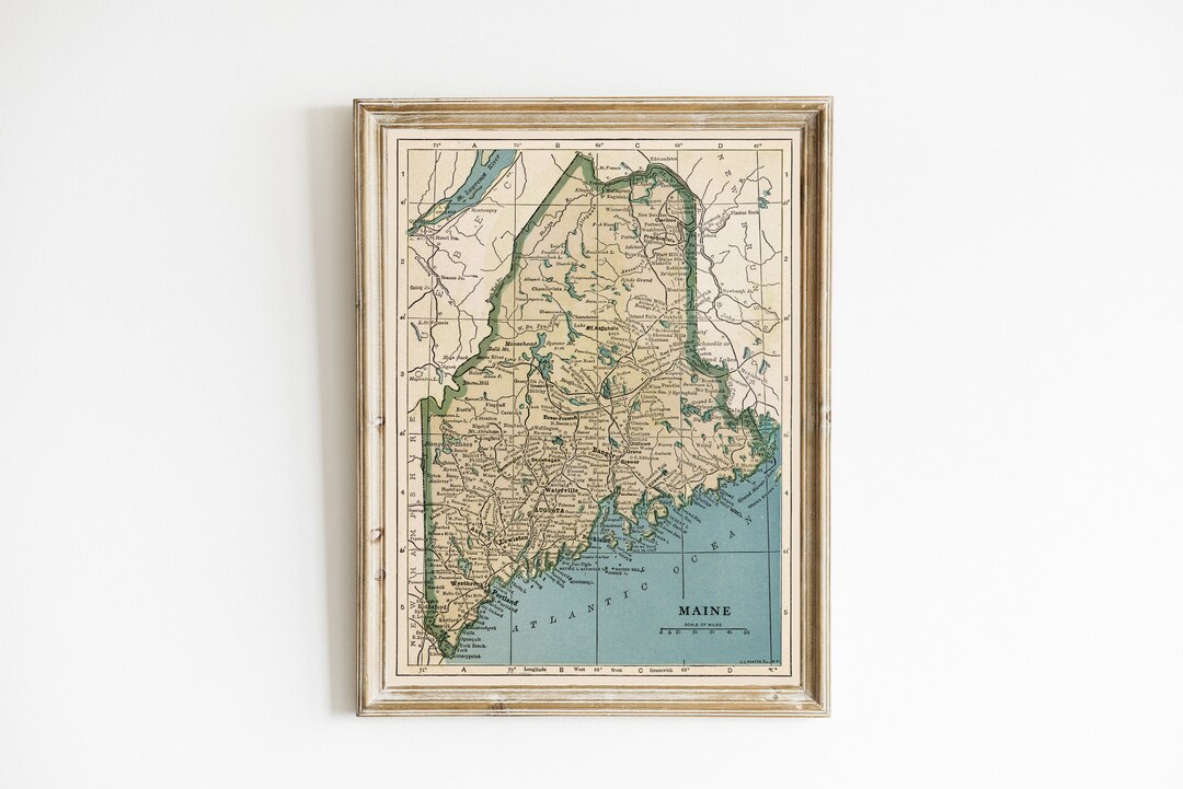 Vintage Maine State Map | Antique Maine Map Print | Maine Map Home ...