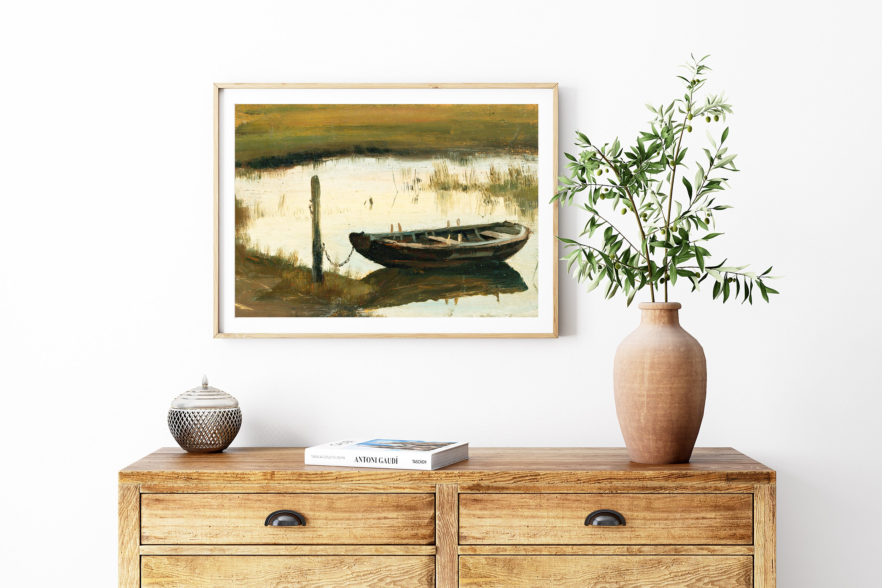 Vintage Rowboat Painting | Rustic Fishing Boat Print | Old Wooden ...