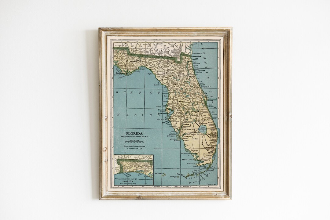 Vintage Florida State Map | Florida Map Home Decor | Antique Florida ...