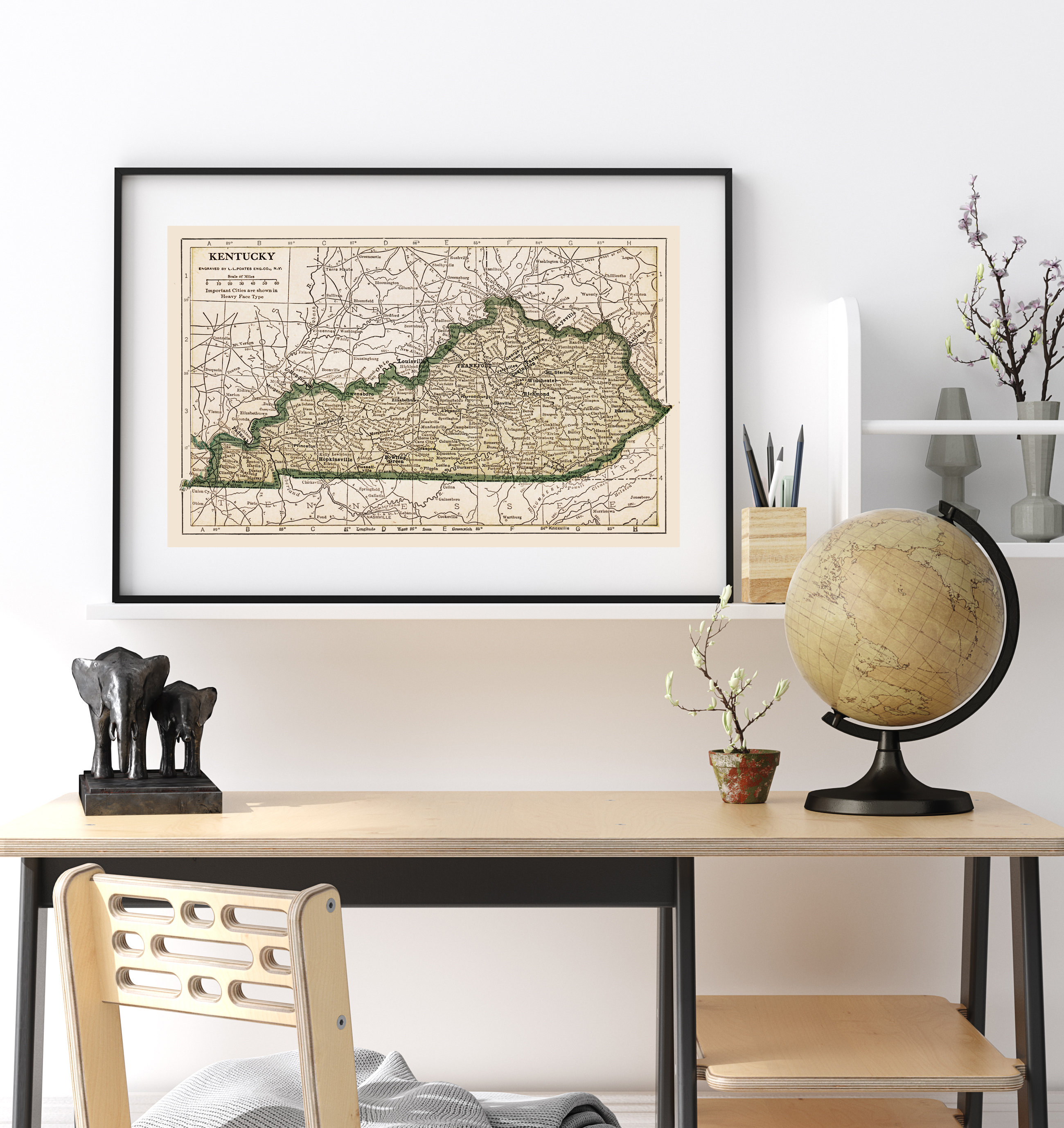 Vintage Kentucky State Map Antique Kentucky Map Print Map Wall Art ...