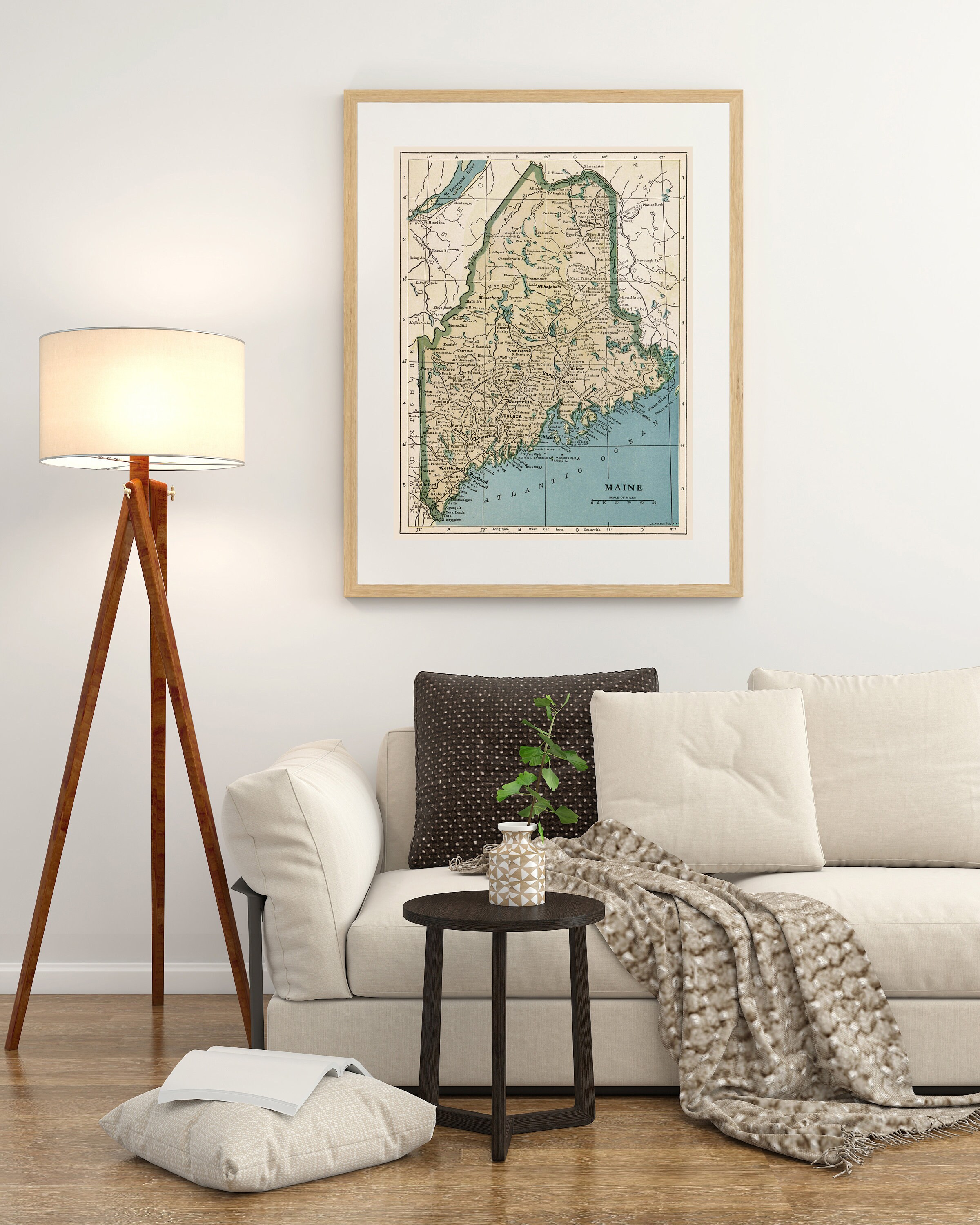 Vintage Maine State Map Antique Maine Map Print Maine Map Home Decor ...