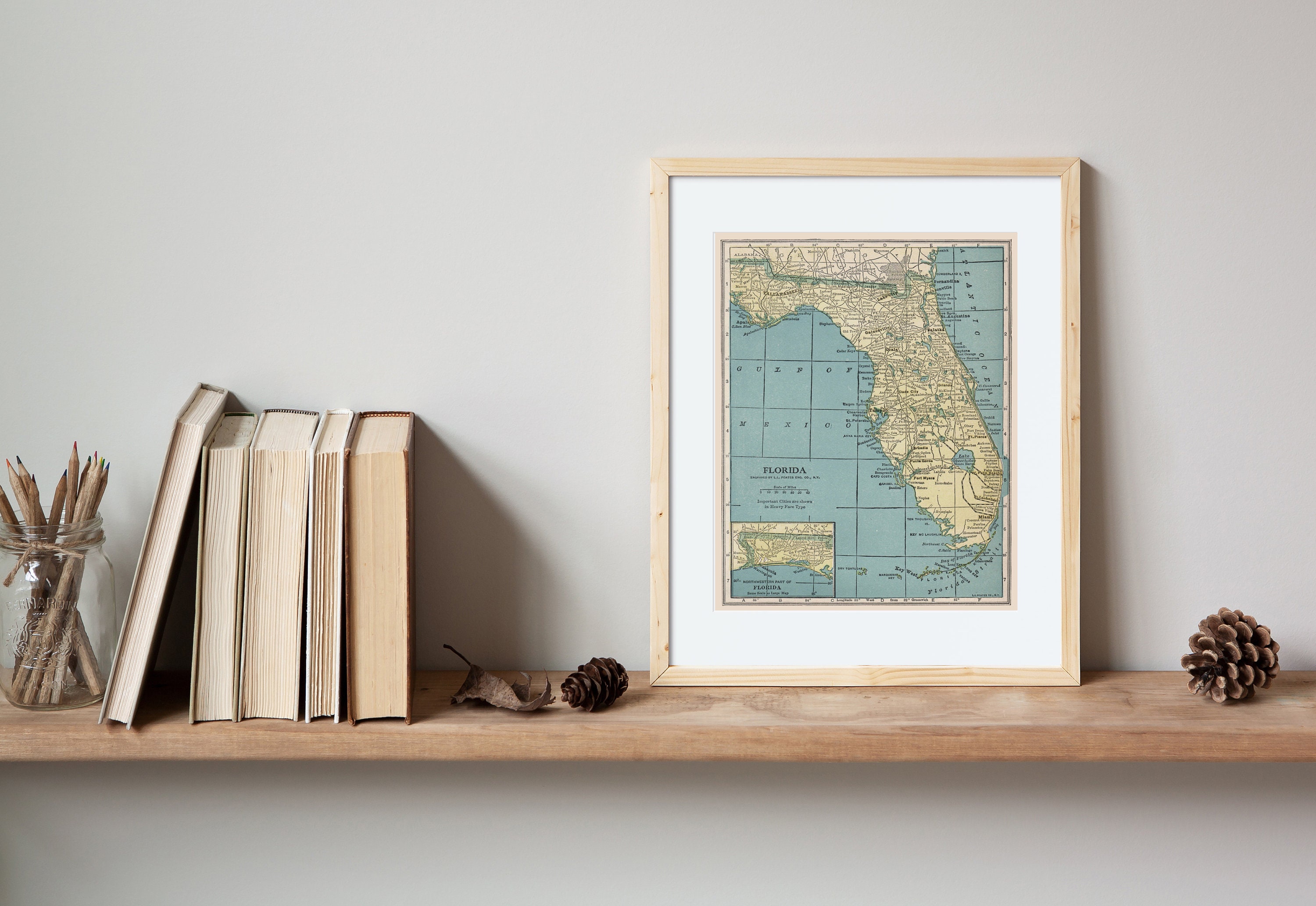 Vintage Florida State Map Florida Map Home Decor Antique Florida Map ...