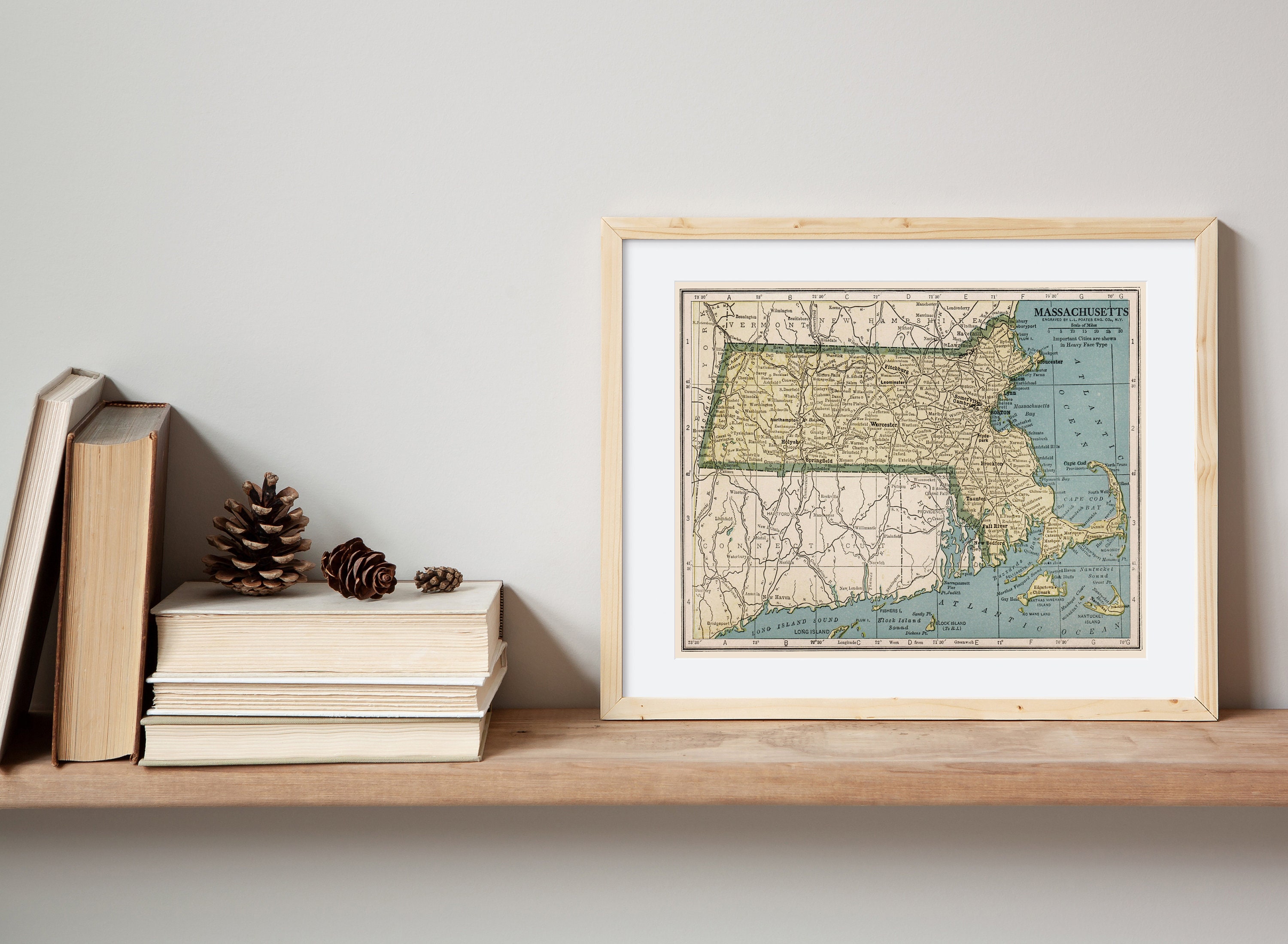 Vintage Massachusetts State Map Antique Massachusetts Map - Etsy