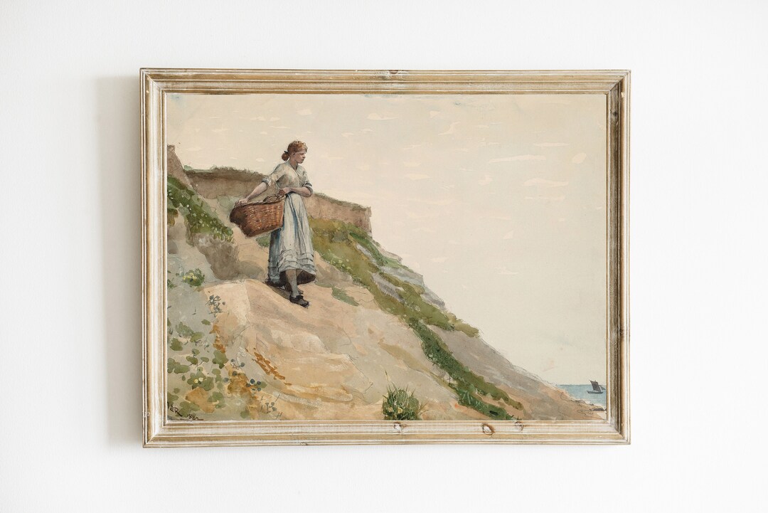 Girl Carrying a Basket by Winslow Homer | Coastal Cliff Painting by ...