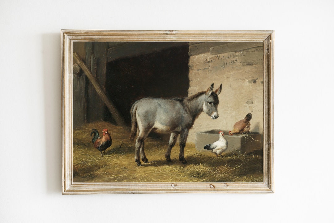 Vintage Donkey Painting | PRINTABLE Farmhouse Wall Art | Vintage Farm ...