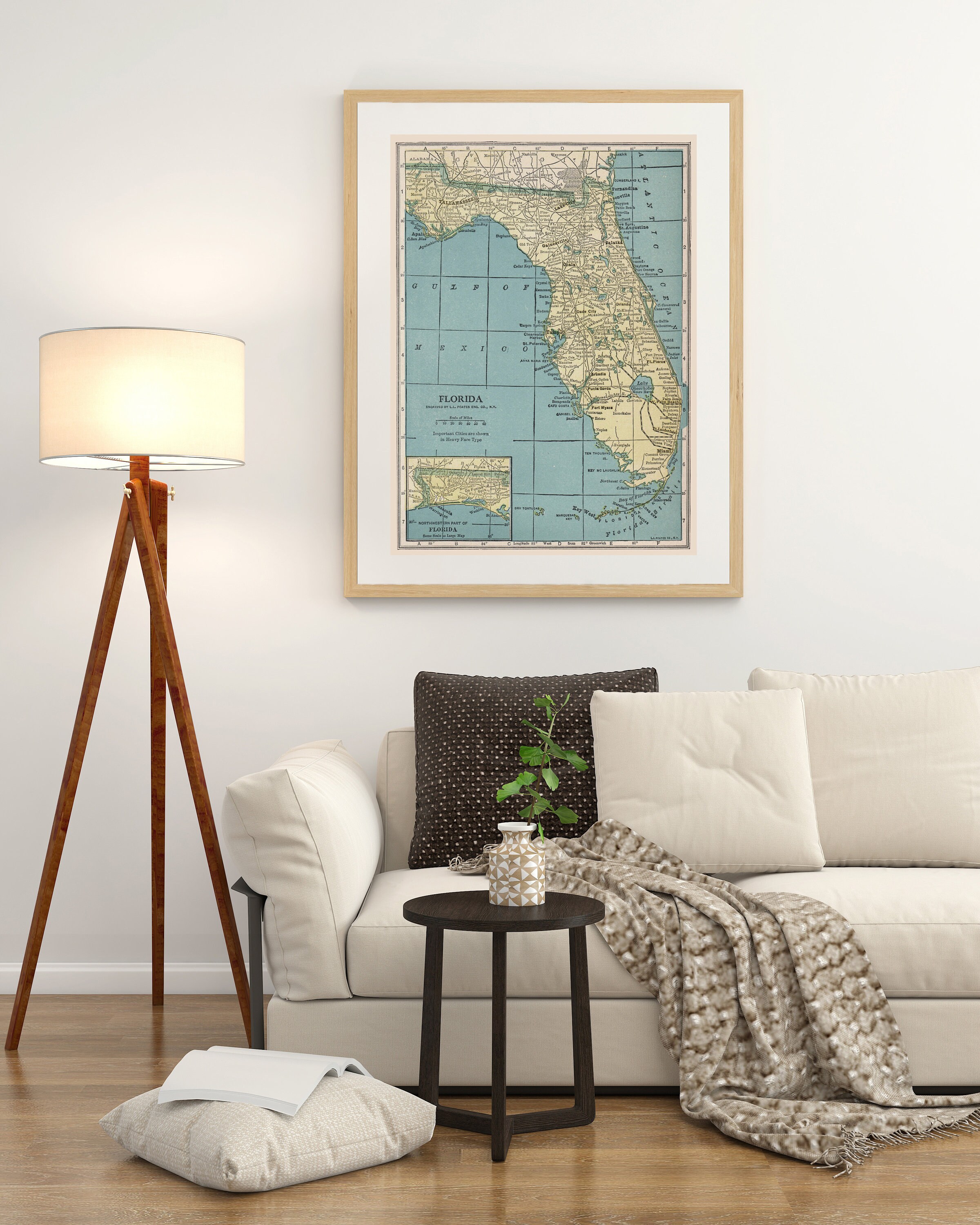 Vintage Florida State Map Florida Map Home Decor Antique Florida Map ...