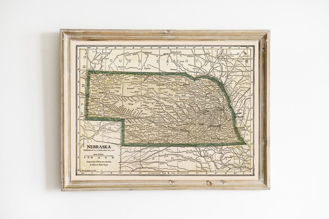 PRINTABLE Vintage Nebraska State Map | Antique Nebraska Map Print ...
