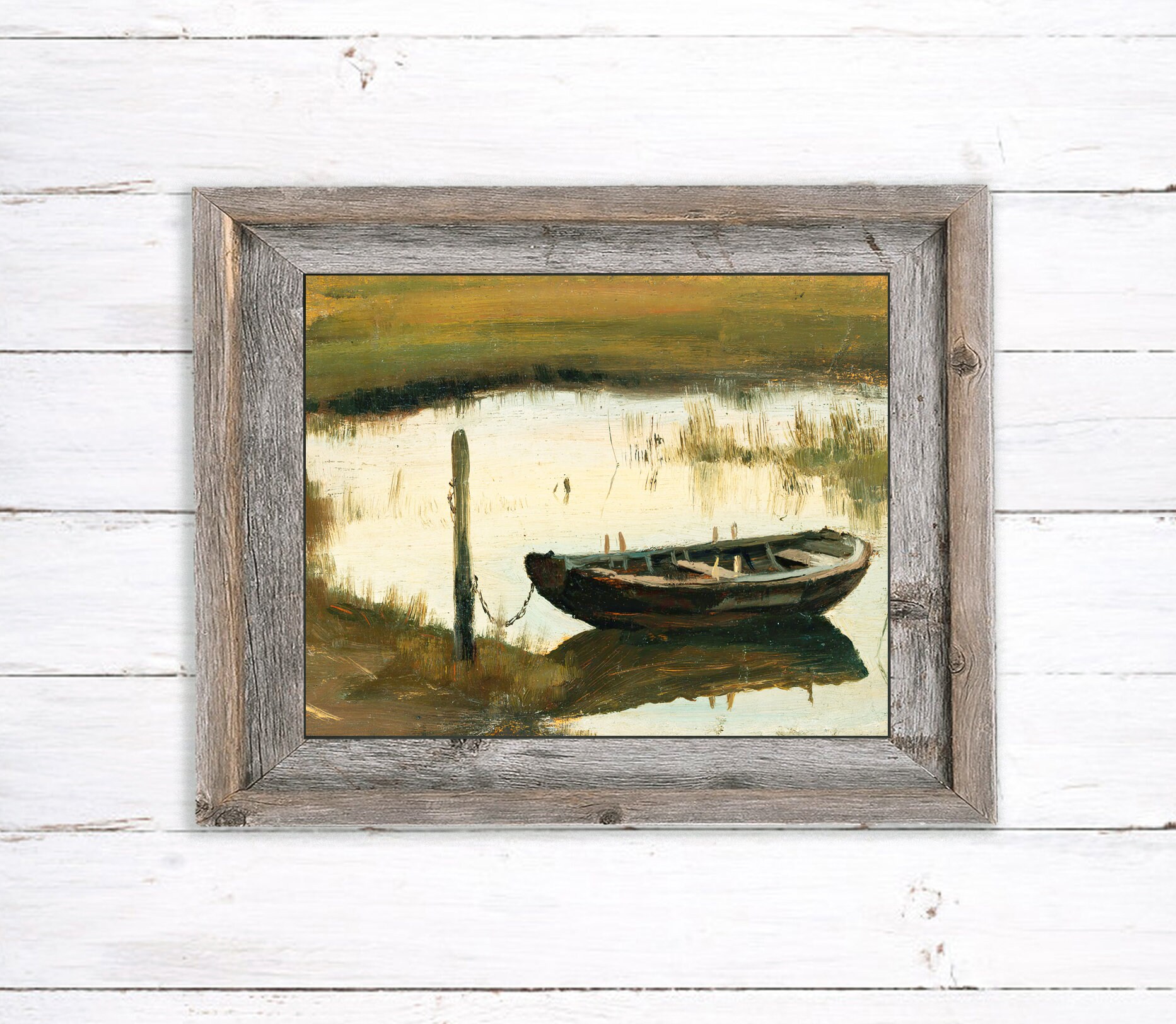 Vintage Rowboat Painting | Rustic Fishing Boat Print | Old Wooden ...