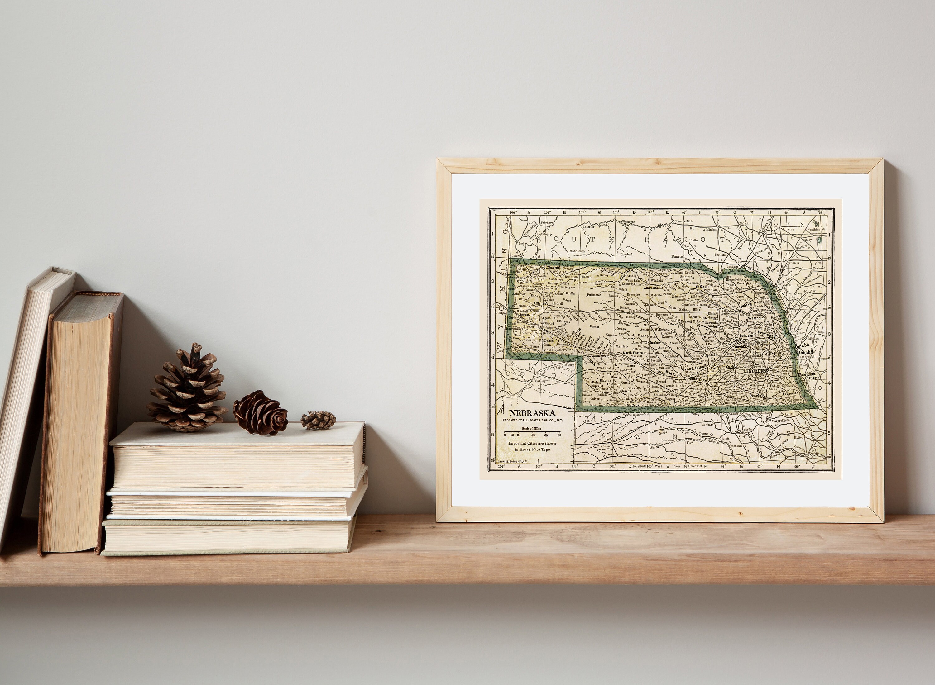 PRINTABLE Vintage Nebraska State Map Antique Nebraska Map Print ...