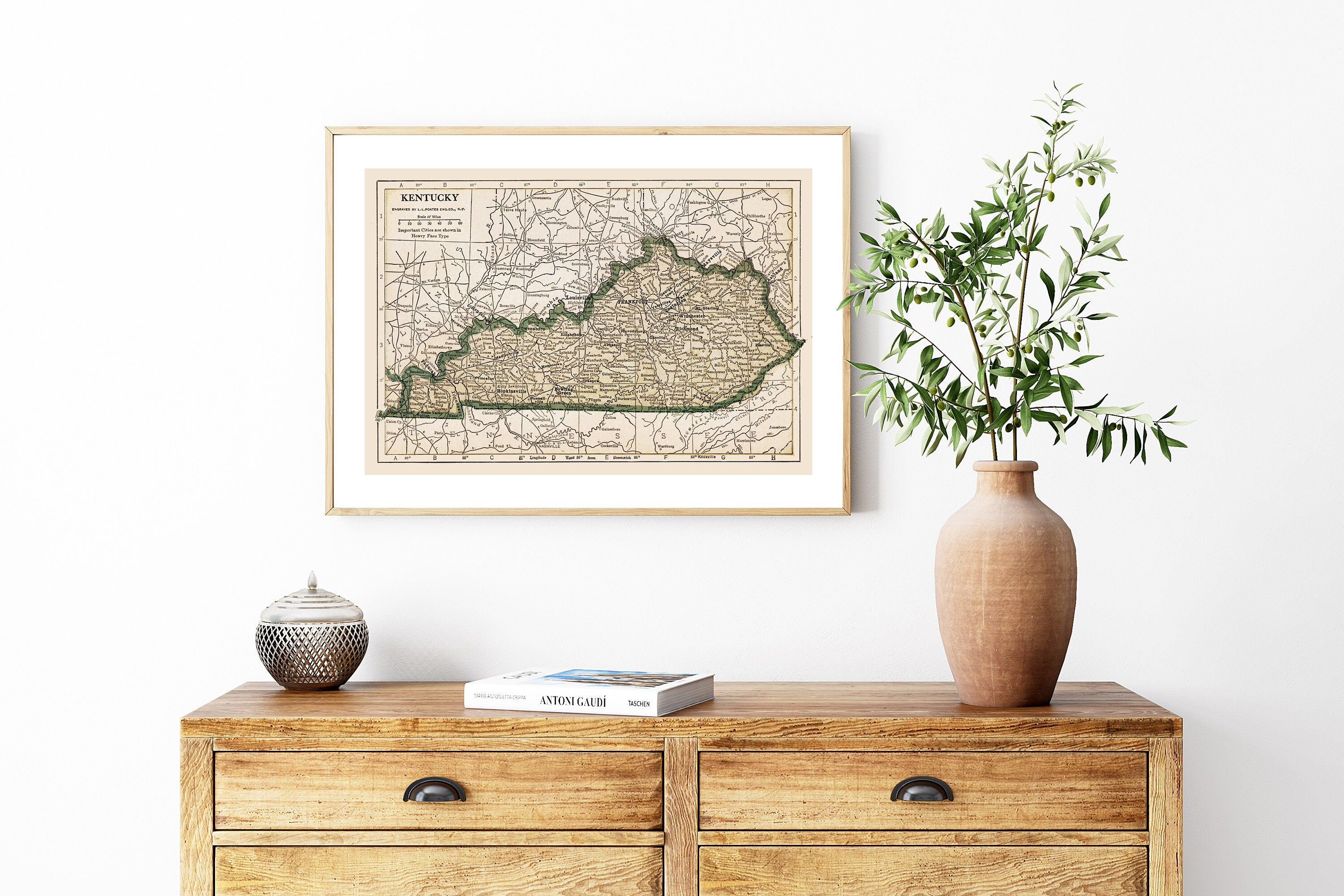 Vintage Kentucky State Map Antique Kentucky Map Print Map Wall Art ...