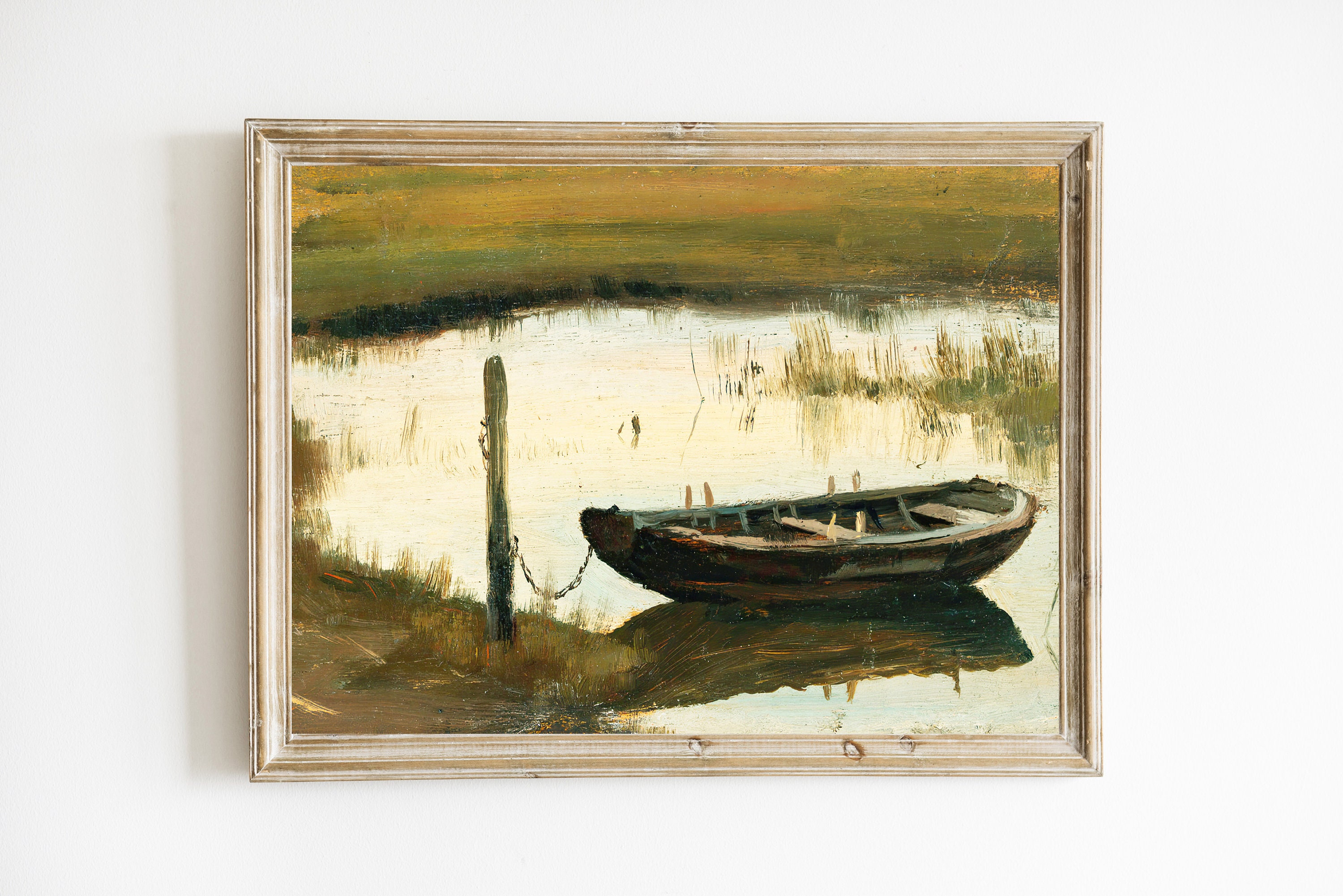 Vintage Rowboat Painting | Rustic Fishing Boat Print | Old Wooden ...
