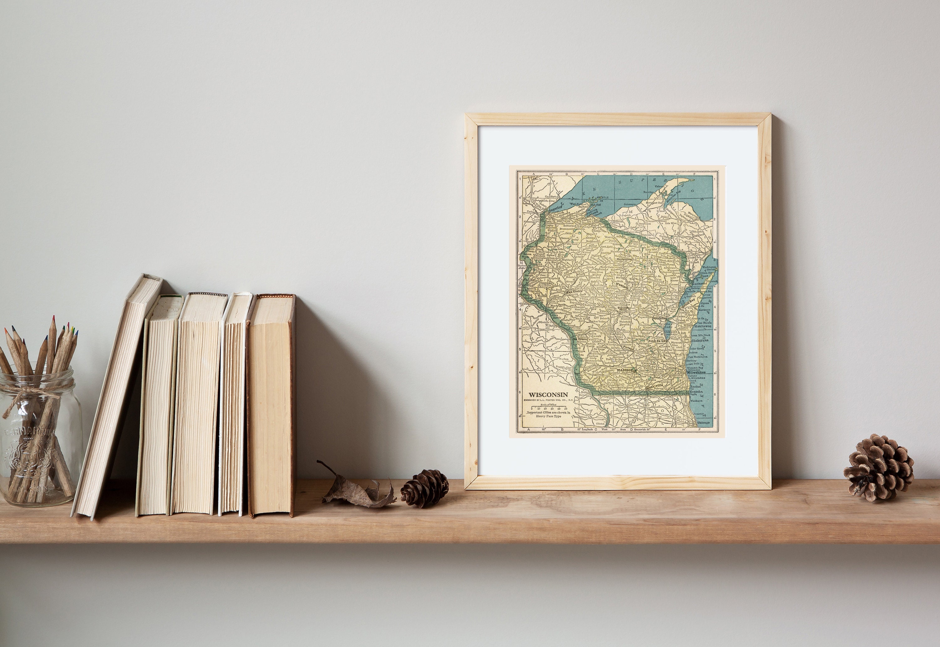 Vintage Wisconsin State Map Antique Wisconsin Map Print - Etsy