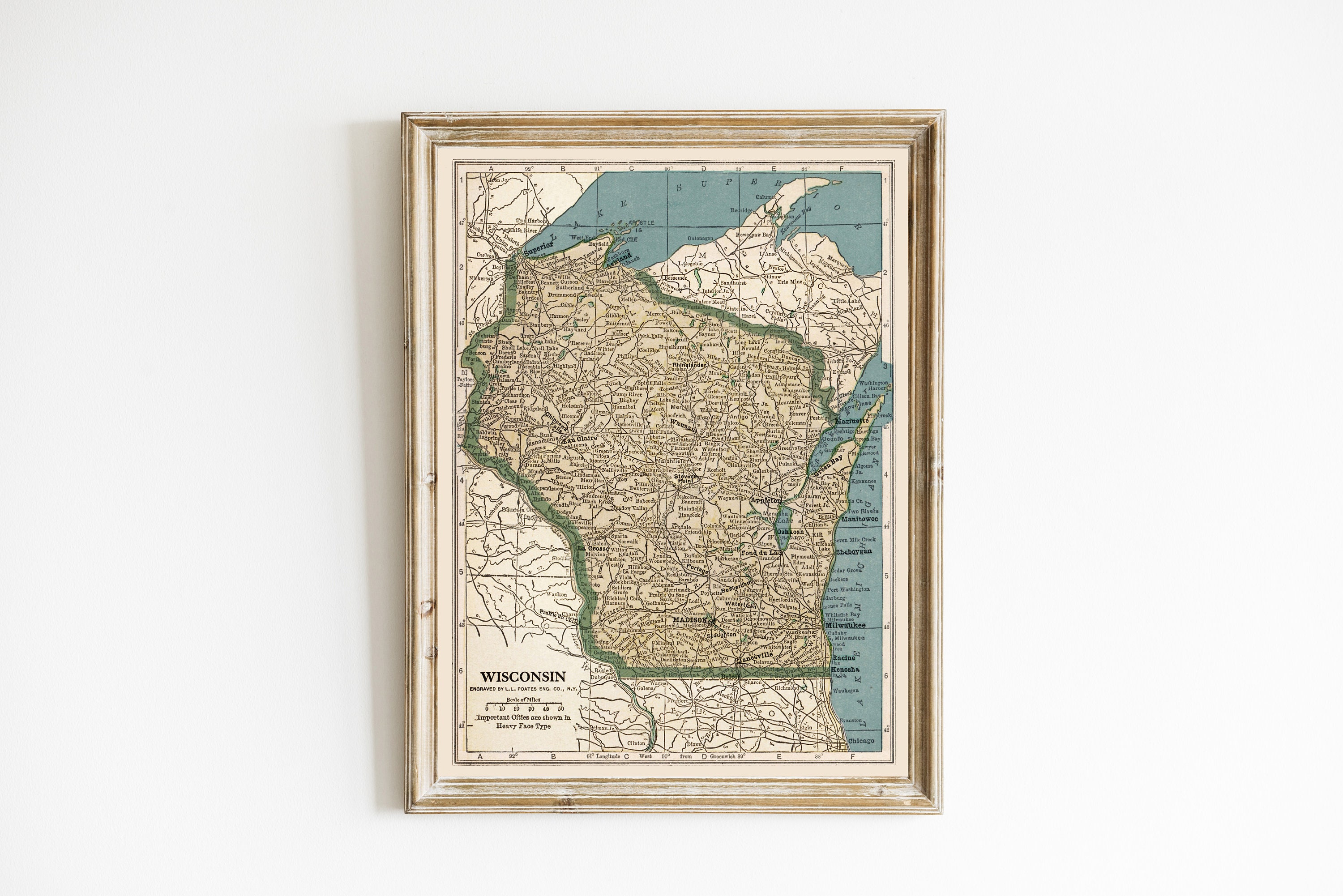 Vintage Wisconsin State Map | Antique Wisconsin Map Print | Wisconsin ...