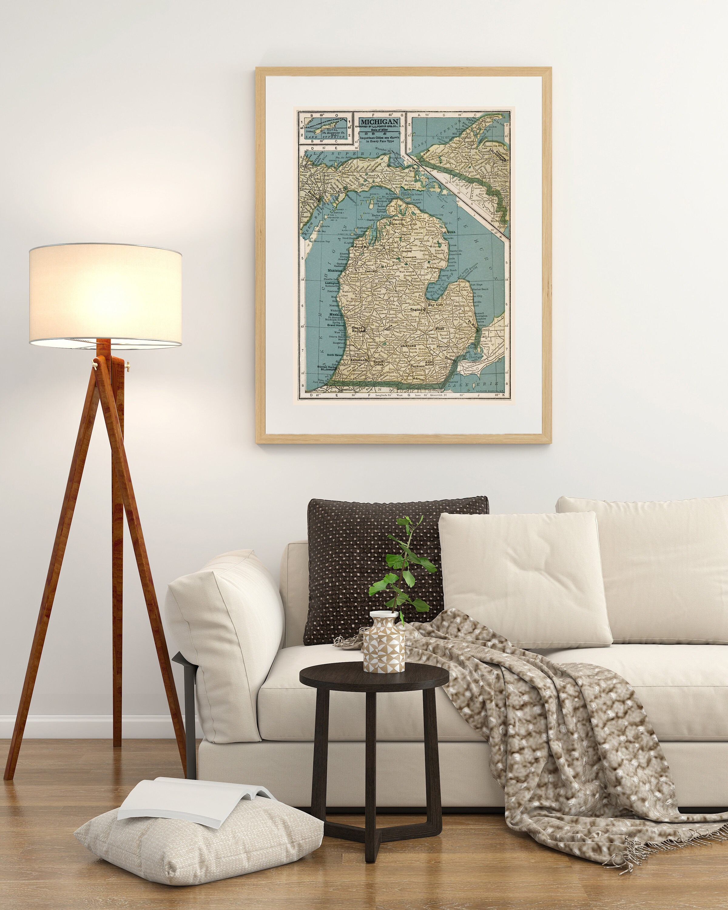 Vintage Michigan State Map | Antique Michigan Map | Michigan Map Decor ...