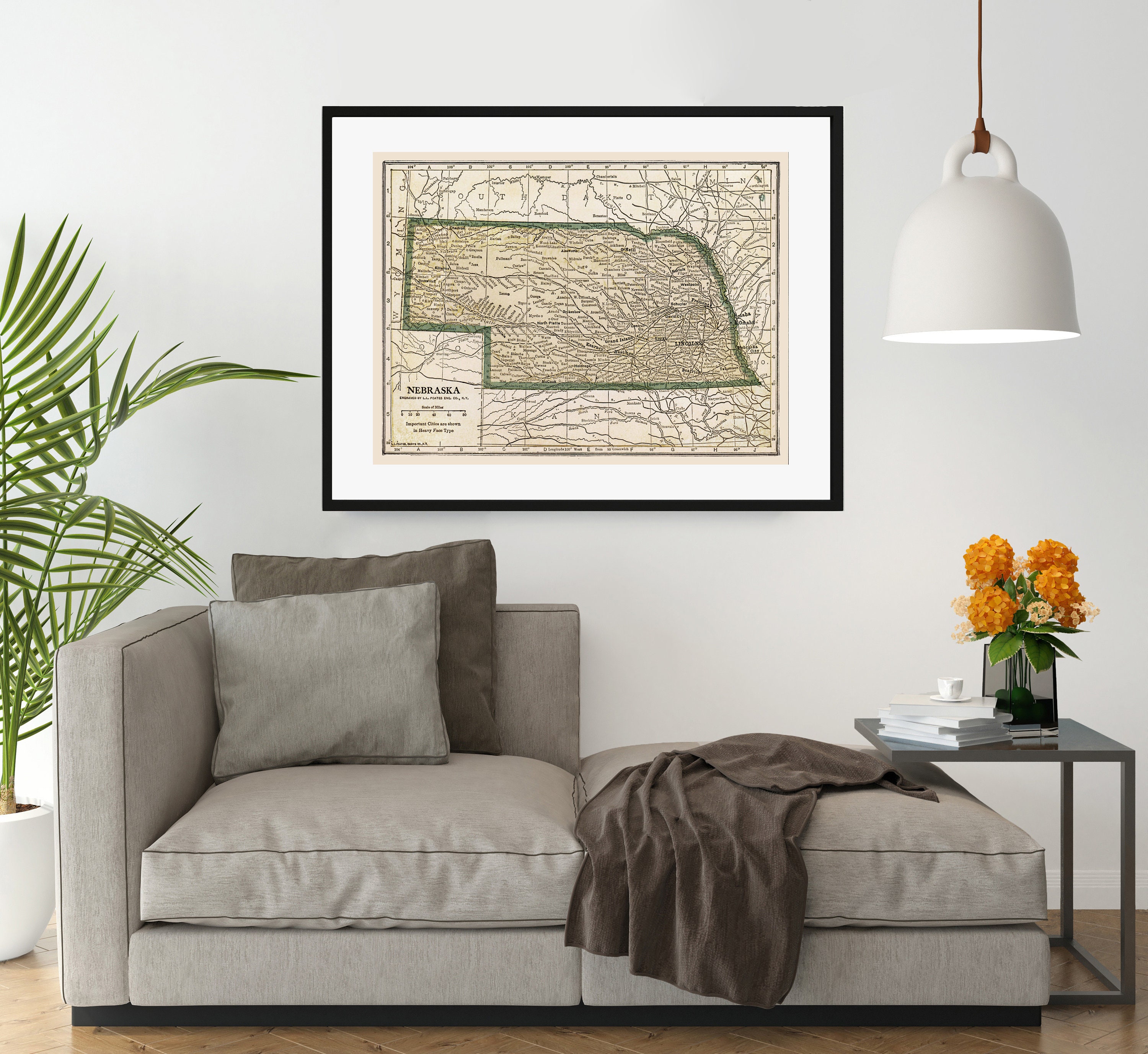 PRINTABLE Vintage Nebraska State Map Antique Nebraska Map Print ...