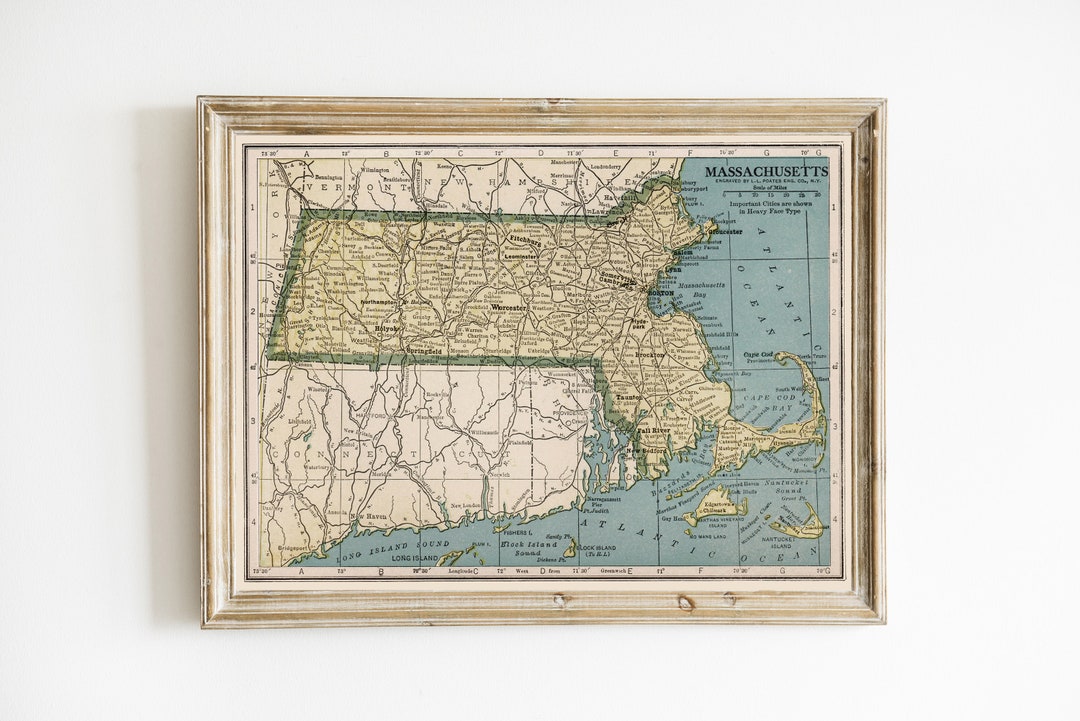 Vintage Massachusetts State Map Antique Massachusetts Map - Etsy